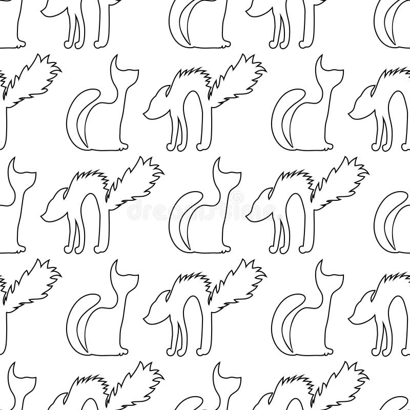 Seamless Pattern with Vector Two Outline Cats Stock Illustration ...
