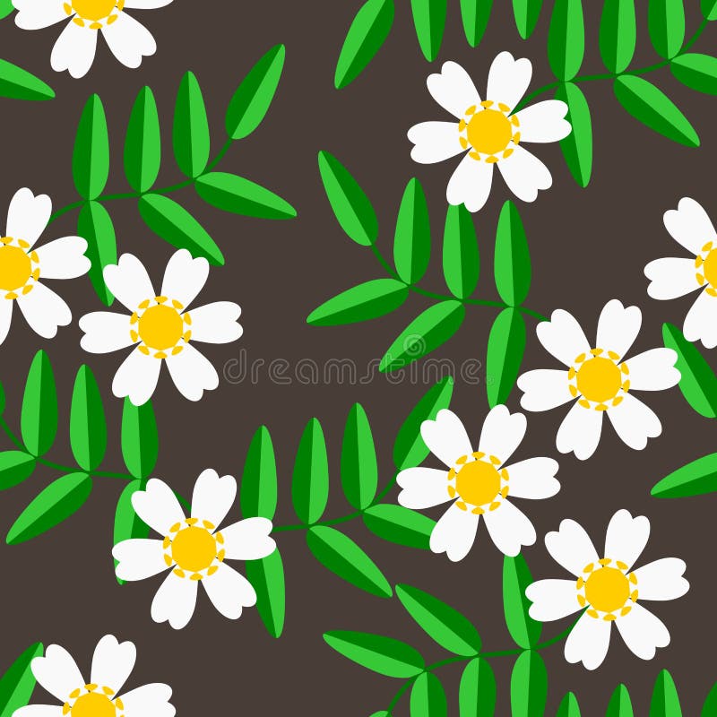 Seamless Pattern Vector of White Flowers and Green Leaves. Stock Vector ...