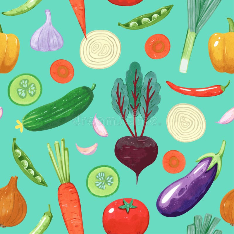 Seamless Pattern with Vegetables. Vector Hand Drawn Detailed ...