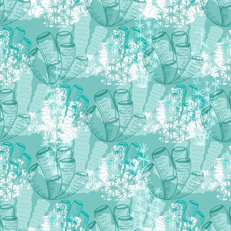 Seamless Pattern with a Vertical Pattern of Algae. Turquoise Background ...