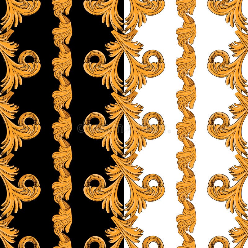 Pattern with Vertical Gold Patterns on a Black and White Background ...
