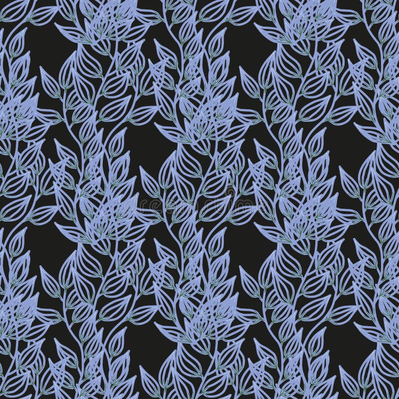 Seamless Pattern with Vertical Pattern of Leaves. Black Background ...