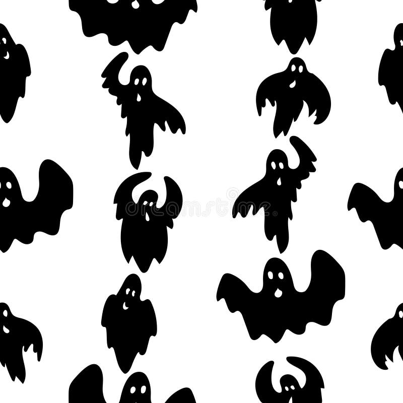 Seamless Pattern of Vertically Arranged Flying Ghosts, Black Spirits in ...