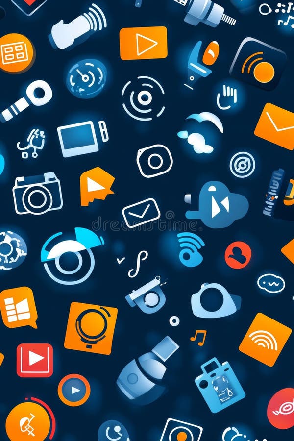 Seamless Pattern of Vibrant Digital Multimedia and Broadcasting Icons ...