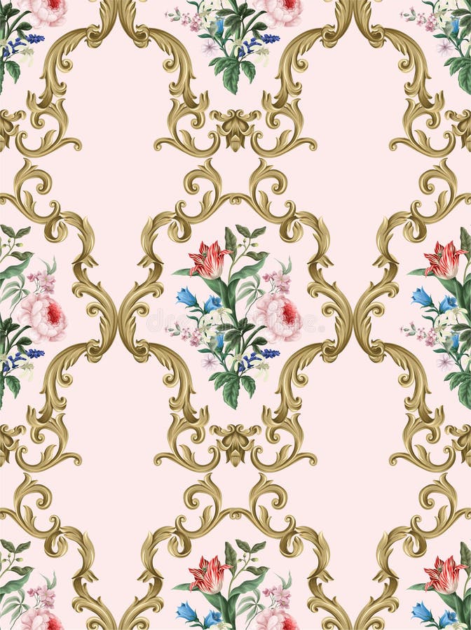 Seamless Pattern with Victorian Vintage Flowers and Baroque Elements ...