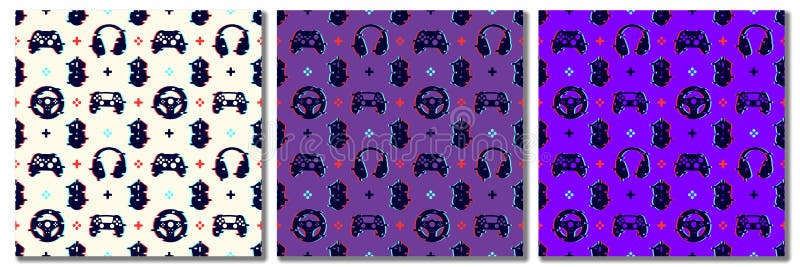 Seamless Pattern with Video Game Elements. Glitch Style Stock Vector ...