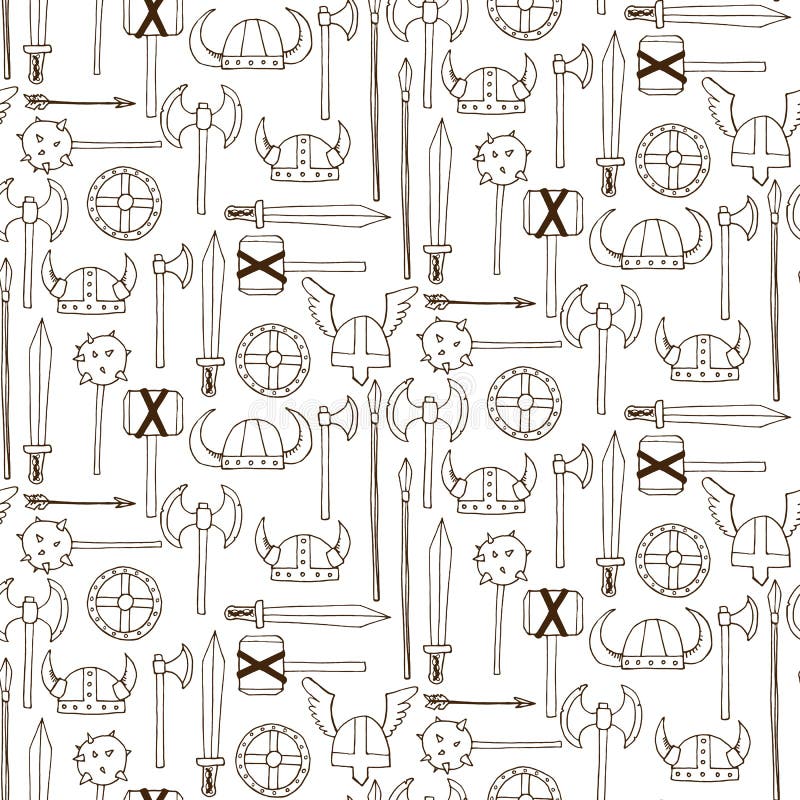 Seamless Pattern with Viking Weapons Stock Illustration - Illustration ...