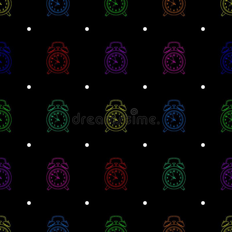 Seamless Pattern with Vintage Analog Alarm Clocks Stock Vector ...