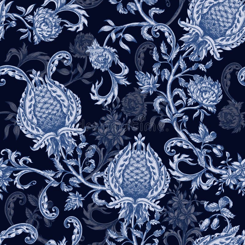 Seamless Pattern with Vintage Baroque Flowers. Vector. Stock Vector ...