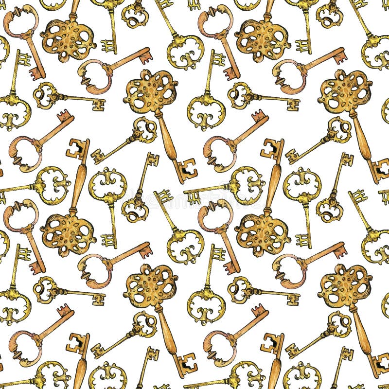 Seamless Pattern with Watercolor Keys Stock Illustration - Illustration ...