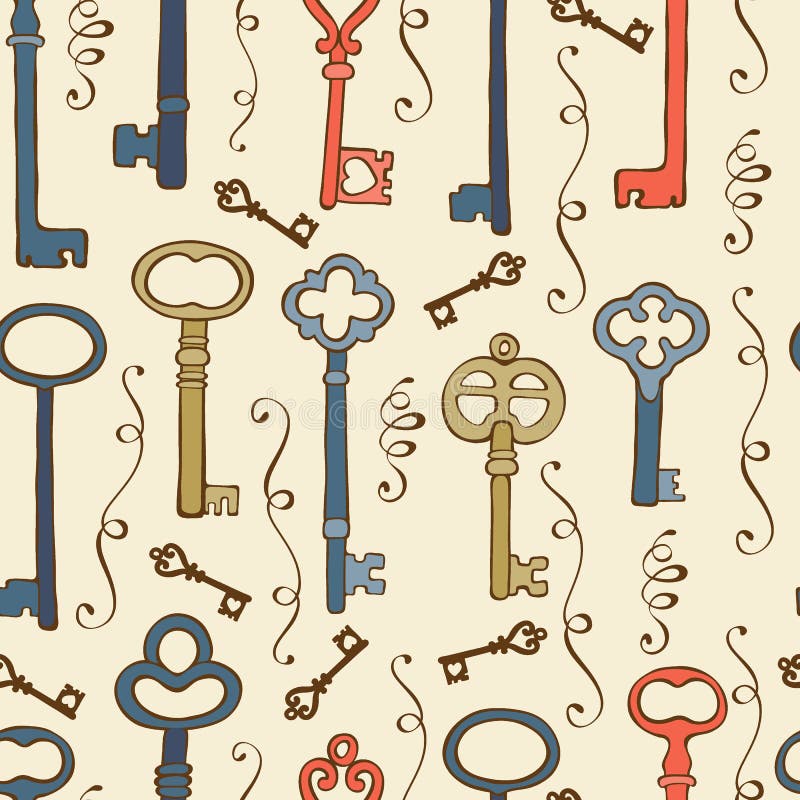 Seamless Pattern with Vintage Keys Stock Vector - Illustration of ...