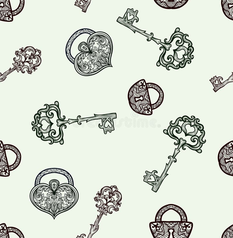 Seamless Pattern with Vintage Keys Stock Illustration - Illustration of ...