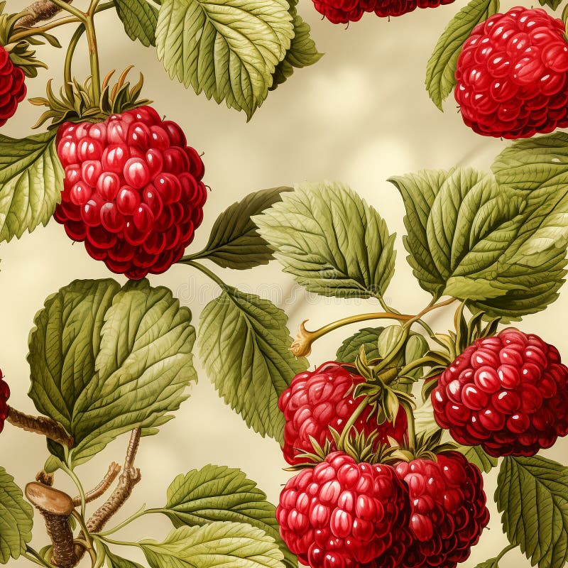 Seamless Pattern, Vintage Raspberry , Watercolor Design, AI Generated ...