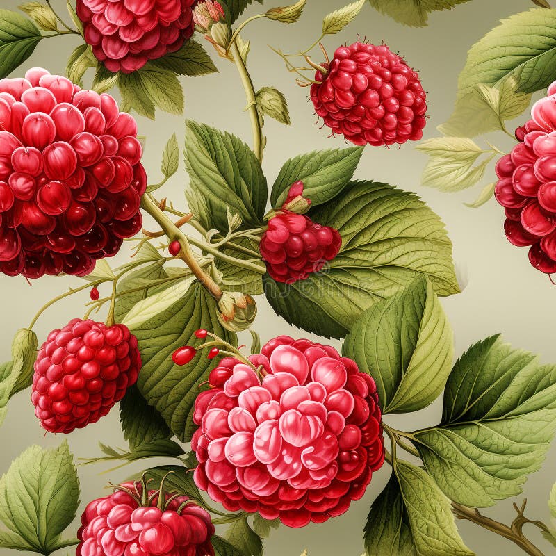 Seamless Pattern, Vintage Raspberry , Watercolor Design, AI Generated ...