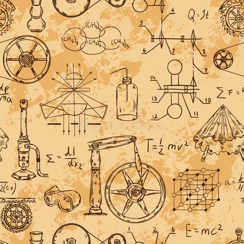Science Chemistry Old Laboratory Seamless Pattern. Vintage Background ...
