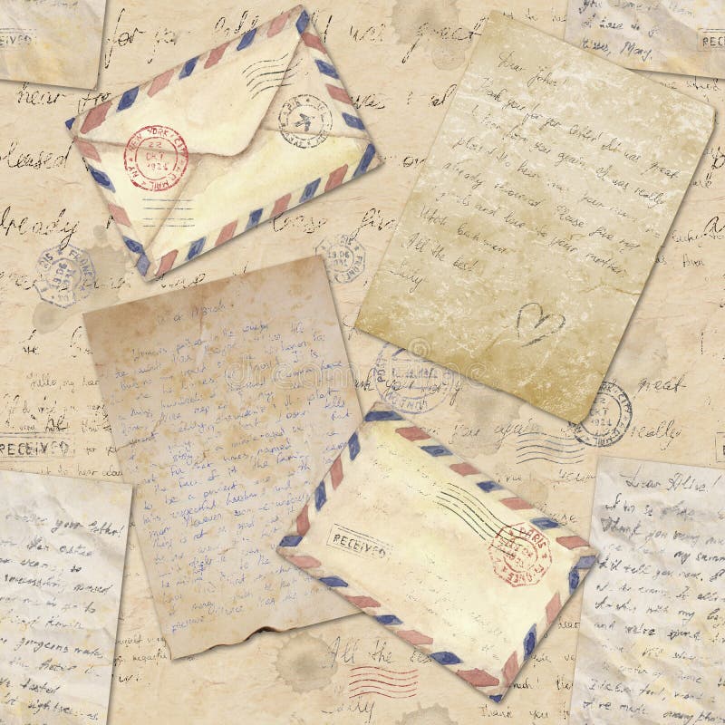Seamless Pattern in Vintage Style with Hand Written Letters, Post ...