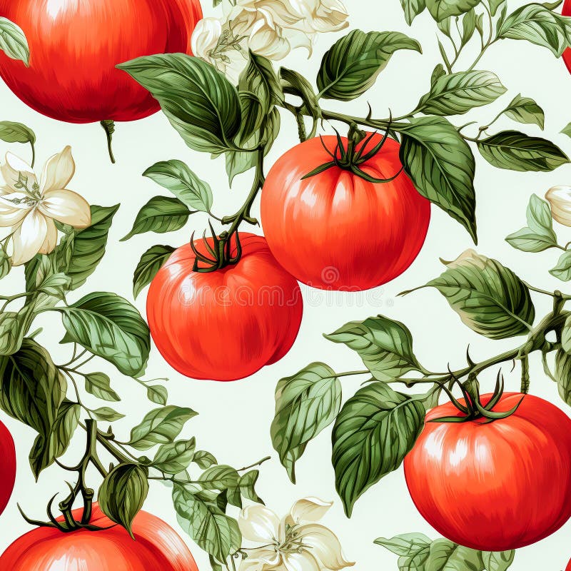 Seamless Pattern Tomato, Watercolor Design , AI Generated Stock ...