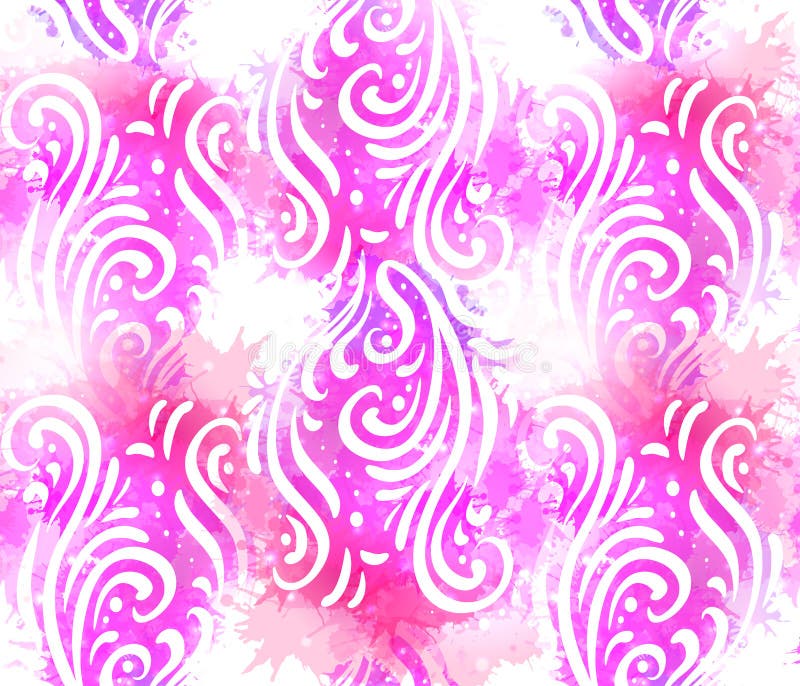 Seamless Pattern with Vintage Tracery on Watercolor Background with ...