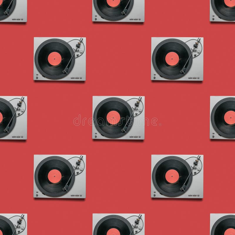 A Seamless Pattern of Vintage Vinyl Record Players Stock Image - Image ...