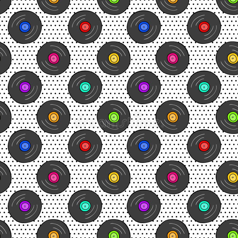 Seamless Pattern with Vinyl Record on Dotted Texture. Stock Vector ...