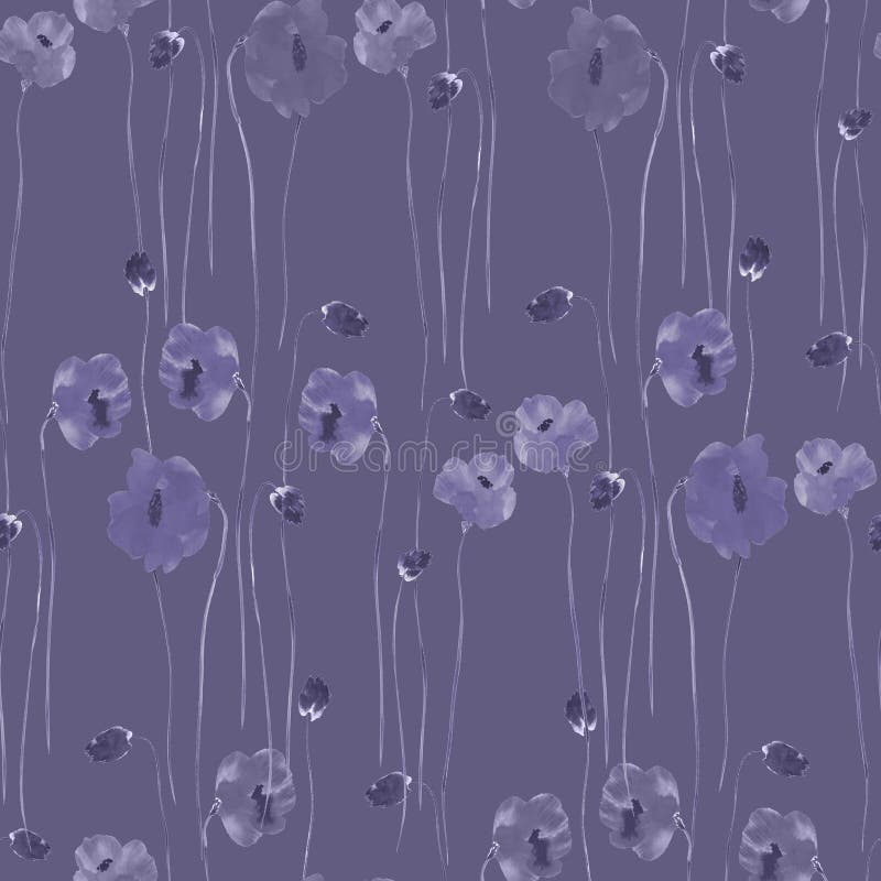 Seamless Pattern of Violet Flowers on a Deep Violet Stock Illustration ...