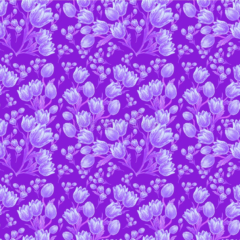 Violet Flowers Seamless Pattern Stock Vector - Illustration of ...