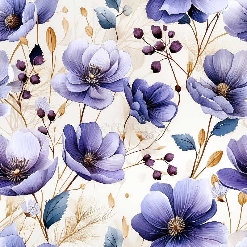Seamless Pattern of Violet Flowers , Watercolor, AI Generated Stock ...