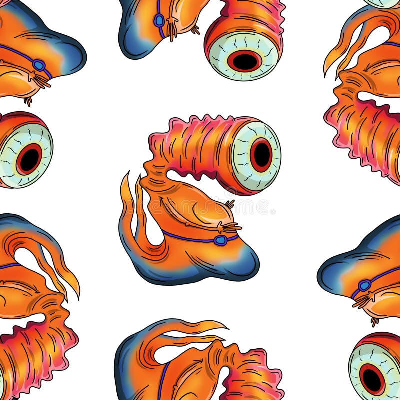 Wacky, Crazy Space Alien or Monster Cartoon. Seemless Pattern. Computer ...