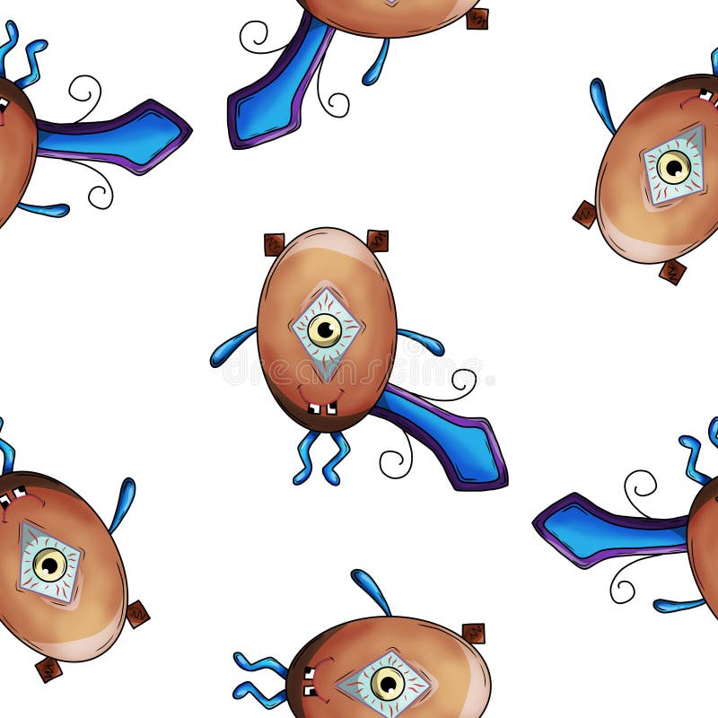 Wacky, Crazy Space Alien or Monster Cartoon. Seemless Pattern. Computer ...