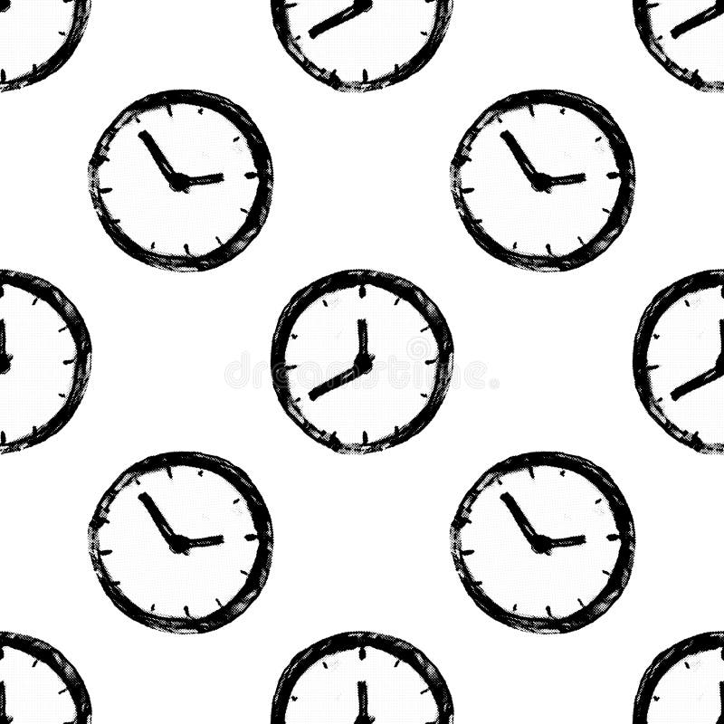 Seamless Pattern with Wall Clock Sketch. Sketch Icon in Doodle Style ...