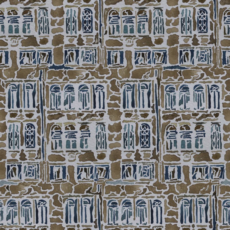 Seamless Pattern of Wall and Windows with Watercolor Stains Stock ...
