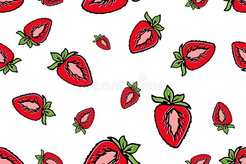 Seamless Pattern, Wallpaper Bright Red Strawberry on White Background ...