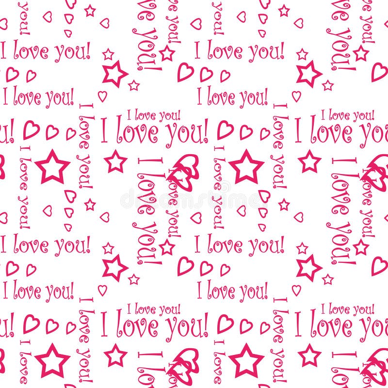 Seamless Pattern Wallpaper Valentine with Hearts and Text Stock ...