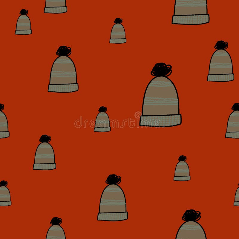 Seamless Pattern of Warm Winter Hats with Bubo Stock Vector ...