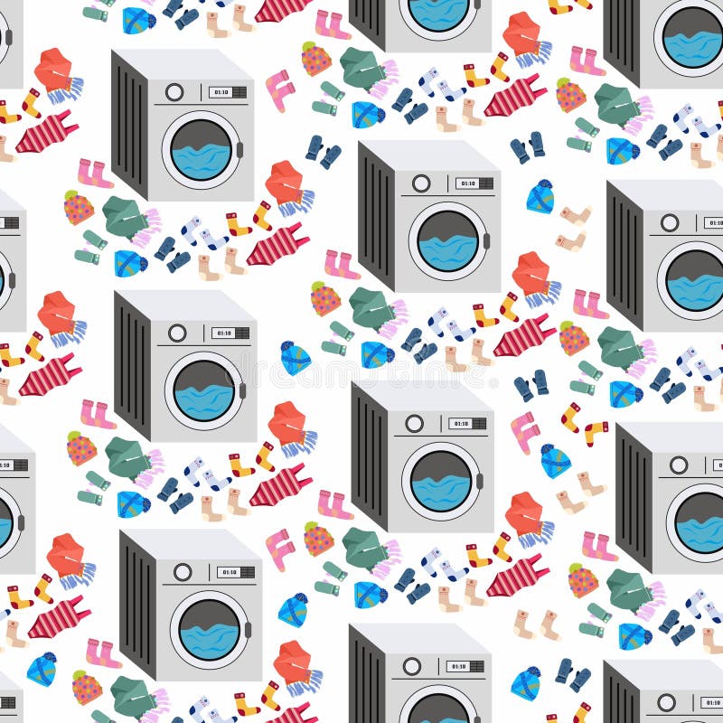 Laundry Tub with Clothes and Washing Detergent in Flat Vector ...