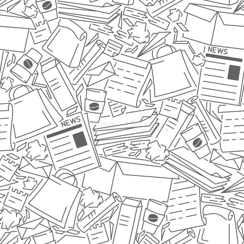 Seamless Pattern with Waste Paper Elements Stock Vector - Illustration ...