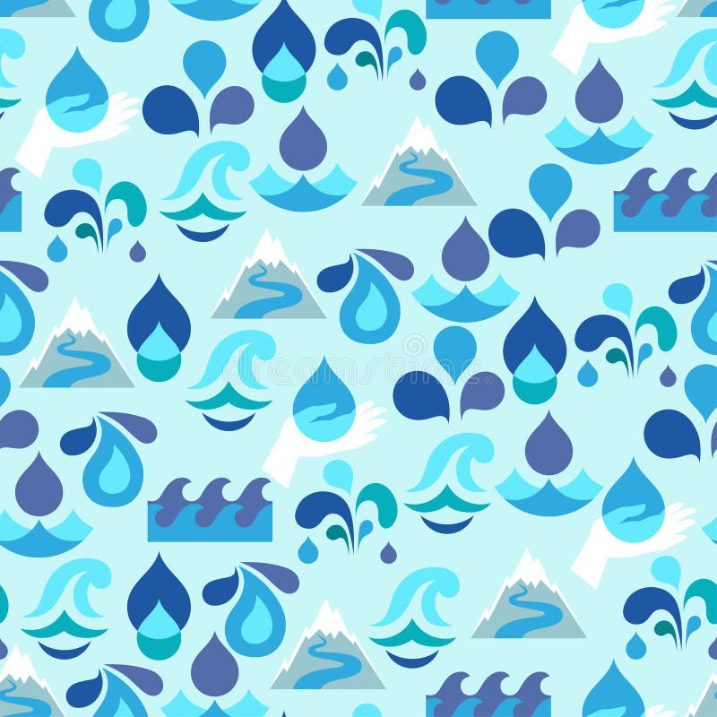 Seamless Pattern with Water Icons in Flat Design Stock Vector ...