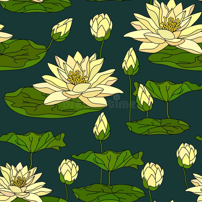 Seamless Pattern with Water Lily. Stock Vector - Illustration of ...