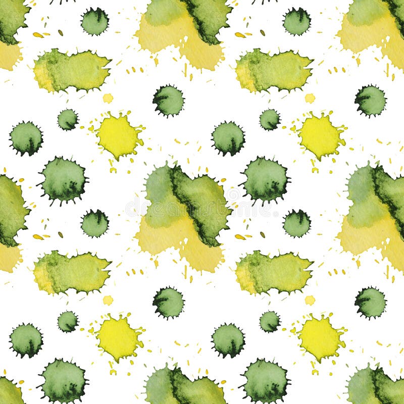 Seamless Pattern Watercolor Abstract Yellow, Green Splash on White ...