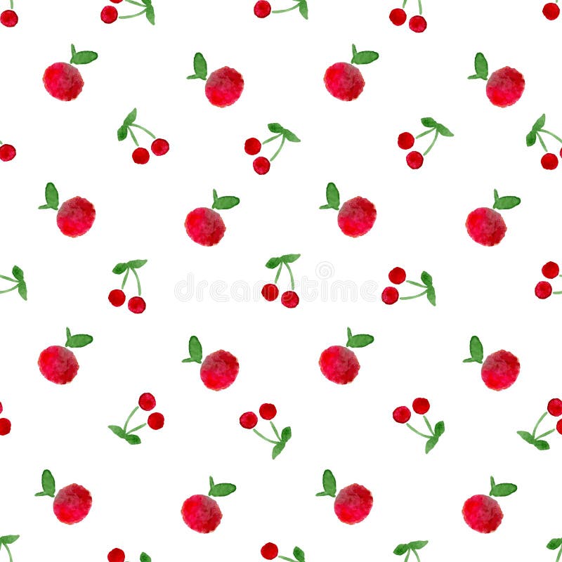 Seamless Pattern with Watercolor Apple and Cherry Stock Vector ...