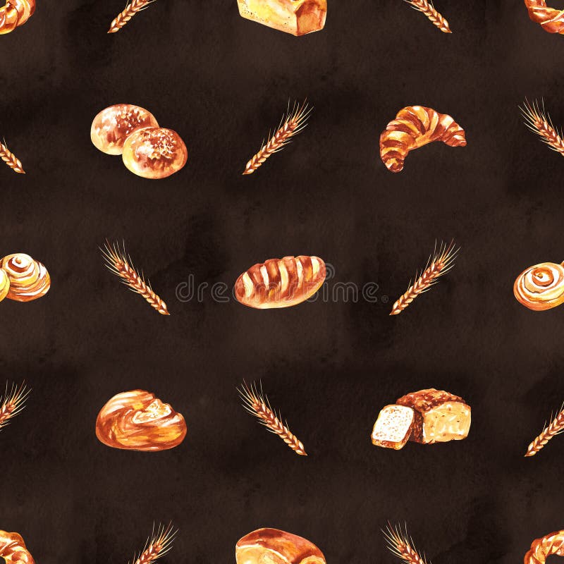 Seamless Pattern Watercolor. Bakery Watercolor Background. Yellow and ...