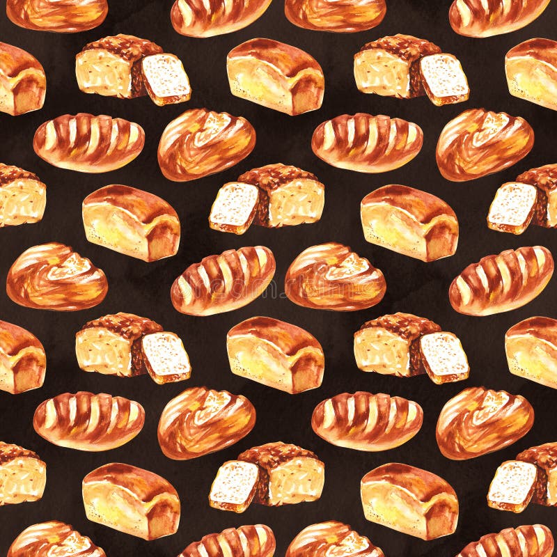 Seamless Pattern Watercolor. Bakery Watercolor Background. Yellow and ...