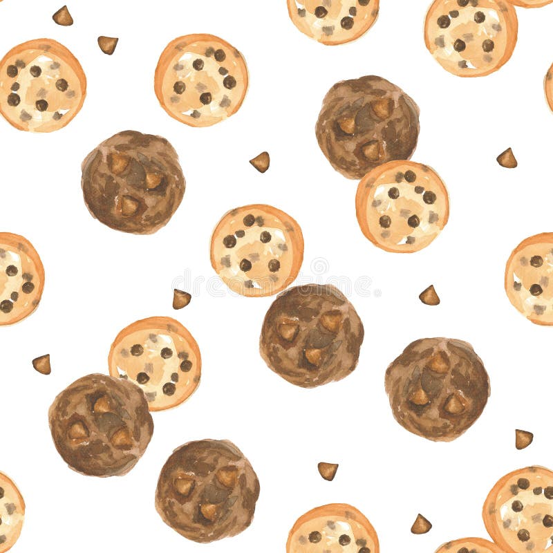 Seamless Pattern Watercolor Chocolatechip and Chocolate Cookies ...