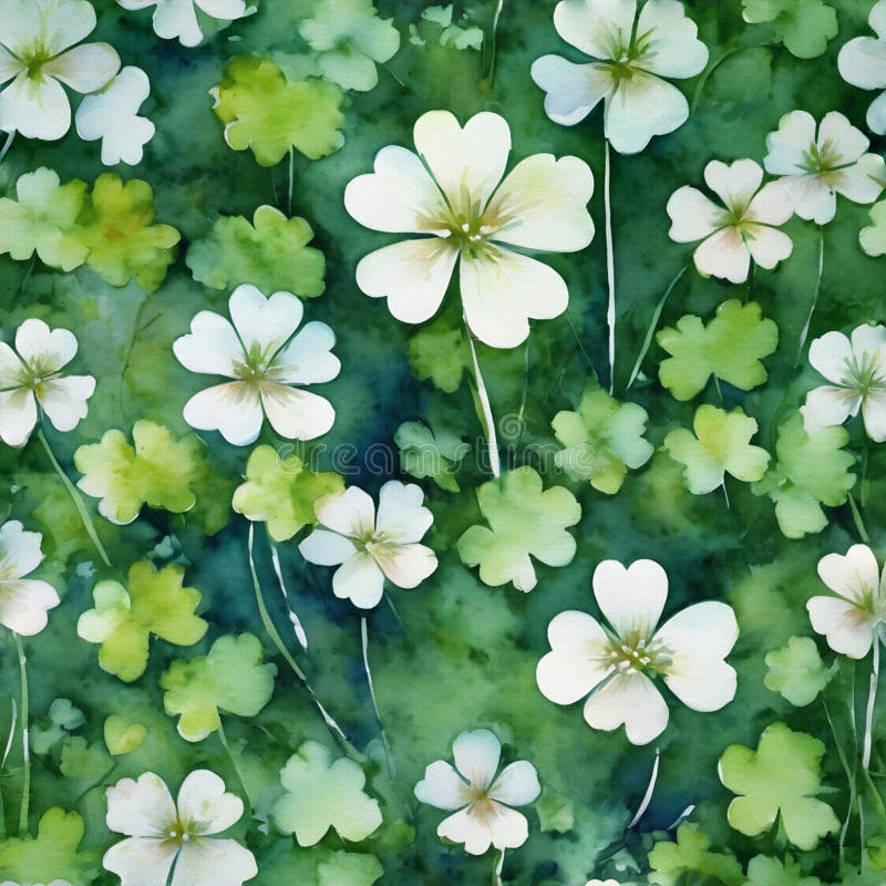 Seamless Pattern with Watercolor Clover. Hand-drawn Illustration Stock ...