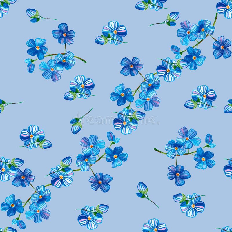 Seamless Pattern with Watercolor Colors Blue - Forget-me-not Stock ...