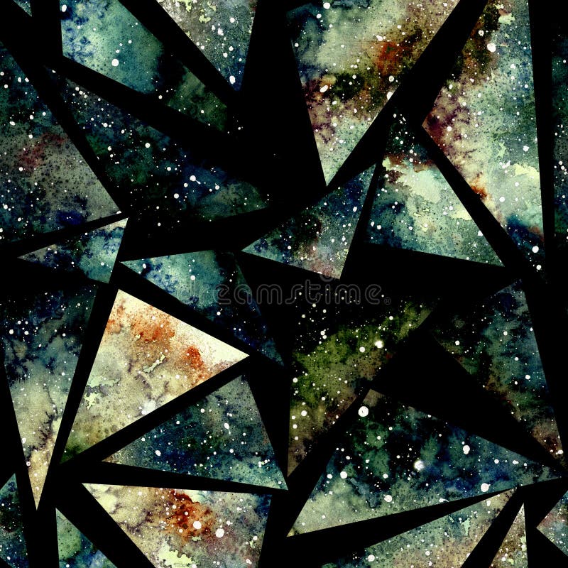Seamless Pattern of Watercolor Deep Space in Triangles Stock ...