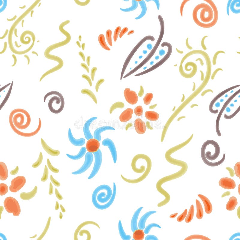 Seamless Pattern of Watercolor Doodles Drawings of Different Abstract ...