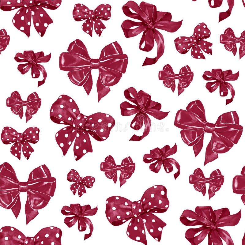 Seamless Pattern with Watercolor Drawing Maroon Wine Bows Stock ...