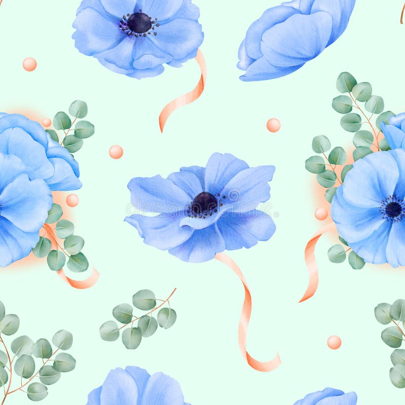 A Seamless Pattern Watercolor Floral Motifs Set Against A Celestial