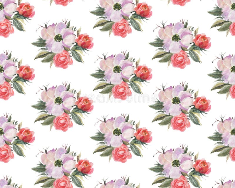 Seamless Pattern with Watercolor Flowers Stock Illustration ...